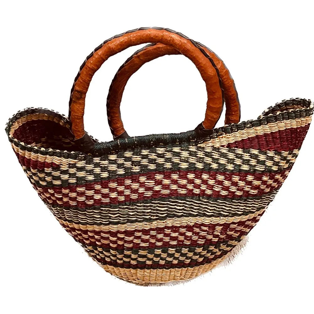 Large Leather Wrapped Handle Bolga Basket – idrumgh